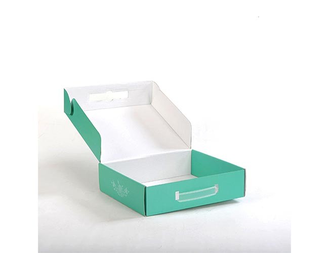 Green Foldable Corrugated Gift Box Laminated Corrugated Boxes With Handle