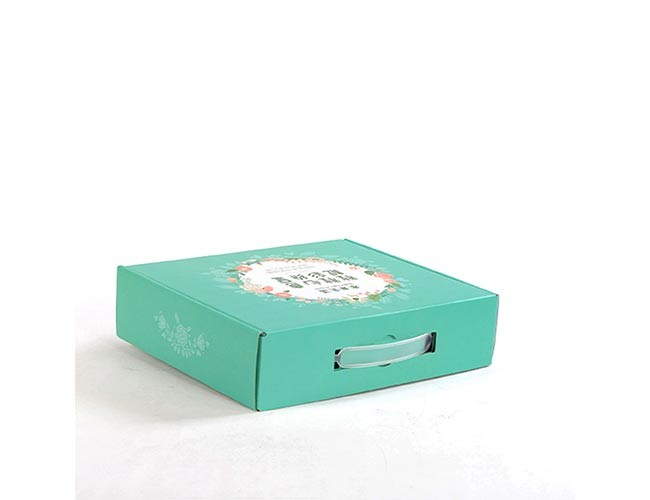 Green Foldable Corrugated Gift Box Laminated Corrugated Boxes With Handle